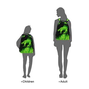 School Backpack Green Fire Dragon Bookbag for Boys Girls Teens Casual Travel Bag Computer Laptop Daypack