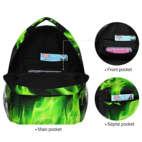 School Backpack Green Fire Dragon Bookbag for Boys Girls Teens Casual Travel Bag Computer Laptop Daypack