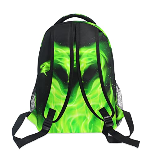 School Backpack Green Fire Dragon Bookbag for Boys Girls Teens Casual Travel Bag Computer Laptop Daypack