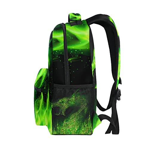 School Backpack Green Fire Dragon Bookbag for Boys Girls Teens Casual Travel Bag Computer Laptop Daypack