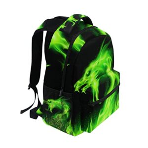 School Backpack Green Fire Dragon Bookbag for Boys Girls Teens Casual Travel Bag Computer Laptop Daypack