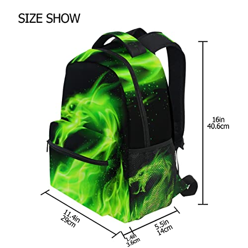 School Backpack Green Fire Dragon Bookbag for Boys Girls Teens Casual Travel Bag Computer Laptop Daypack