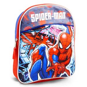 Marvel Shop Spiderman School Bag Mini Backpack for Kids -- 4 Pc Bundle With 11 inch Marvel Spiderman Travel Backpack for Boys Girls, Water Bottle, Stickers, And More (Spiderman School Supplies)