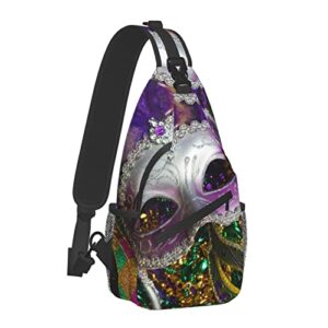 hicyyu mardi gras masks outdoor crossbody shoulder bag for unisex young adult hiking sling backpack