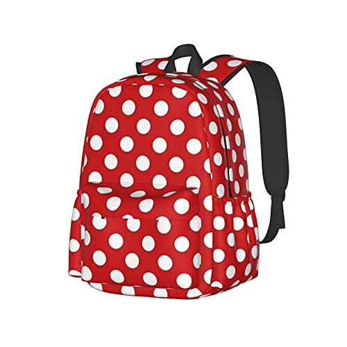 KiuLoam 17 Inch Backpack Red White Polka Dot Laptop Backpack Shoulder Bag School Bookbag Casual Daypack