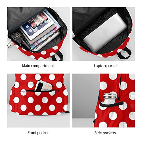 KiuLoam 17 Inch Backpack Red White Polka Dot Laptop Backpack Shoulder Bag School Bookbag Casual Daypack