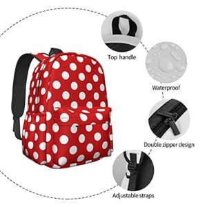 KiuLoam 17 Inch Backpack Red White Polka Dot Laptop Backpack Shoulder Bag School Bookbag Casual Daypack