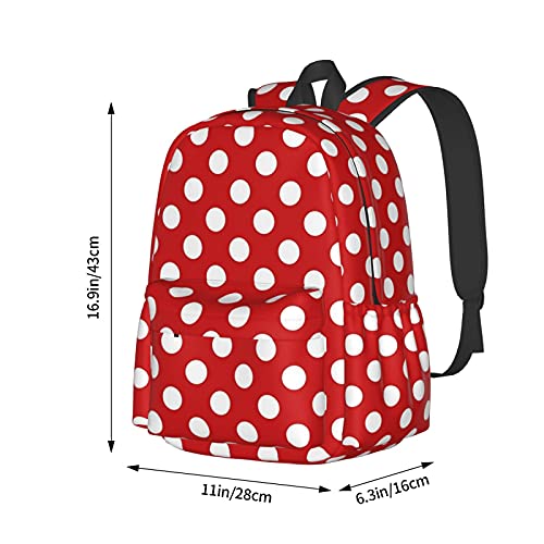 KiuLoam 17 Inch Backpack Red White Polka Dot Laptop Backpack Shoulder Bag School Bookbag Casual Daypack