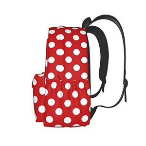 KiuLoam 17 Inch Backpack Red White Polka Dot Laptop Backpack Shoulder Bag School Bookbag Casual Daypack