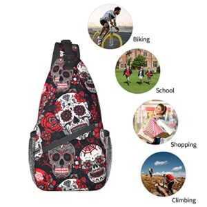 Sling Crossbody Backpack Bag Chest Bag For Men Women Travel Hiking Daypack Day Of The Dead Colorful Sugar Skull