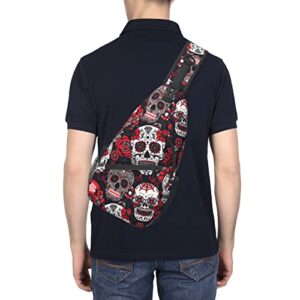 Sling Crossbody Backpack Bag Chest Bag For Men Women Travel Hiking Daypack Day Of The Dead Colorful Sugar Skull