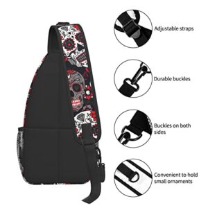 Sling Crossbody Backpack Bag Chest Bag For Men Women Travel Hiking Daypack Day Of The Dead Colorful Sugar Skull