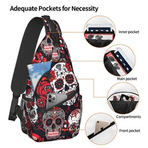 Sling Crossbody Backpack Bag Chest Bag For Men Women Travel Hiking Daypack Day Of The Dead Colorful Sugar Skull