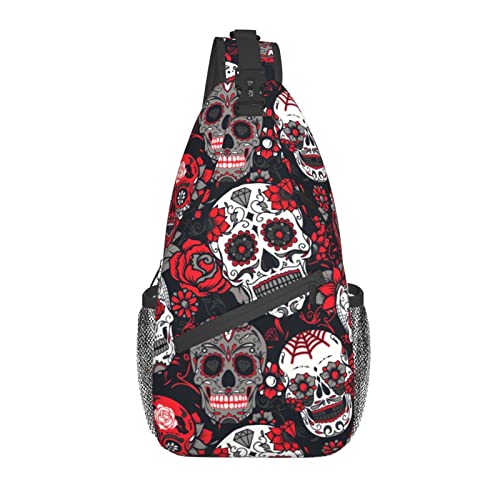 Sling Crossbody Backpack Bag Chest Bag For Men Women Travel Hiking Daypack Day Of The Dead Colorful Sugar Skull