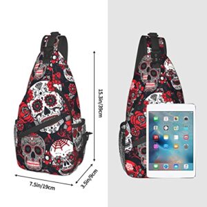 Sling Crossbody Backpack Bag Chest Bag For Men Women Travel Hiking Daypack Day Of The Dead Colorful Sugar Skull