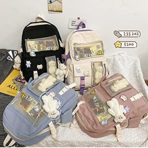 Dearsee Kawaii Backpack with Pins and Accessories, Cute Backpack Aesthetic School Bag Bookbag Cute Kawaii Backpack for Girls