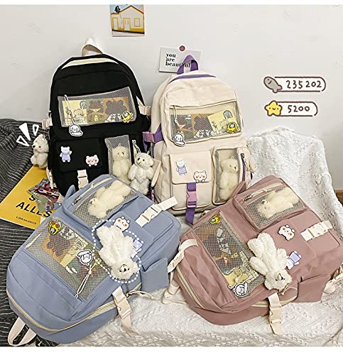 Dearsee Kawaii Backpack with Pins and Accessories, Cute Backpack Aesthetic School Bag Bookbag Cute Kawaii Backpack for Girls