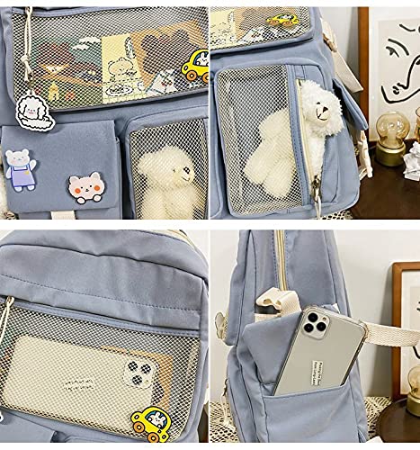 Dearsee Kawaii Backpack with Pins and Accessories, Cute Backpack Aesthetic School Bag Bookbag Cute Kawaii Backpack for Girls