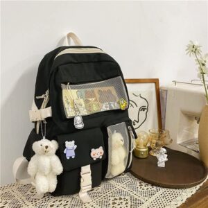 Dearsee Kawaii Backpack with Pins and Accessories, Cute Backpack Aesthetic School Bag Bookbag Cute Kawaii Backpack for Girls