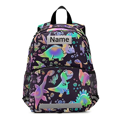 Costume Toddler Backpack with Name, Rainbow Dinosaurs Toddler Backpack for Kids Boy Girls Age 3-6, Preschool Mini Backpack with Leash