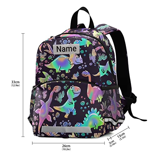 Costume Toddler Backpack with Name, Rainbow Dinosaurs Toddler Backpack for Kids Boy Girls Age 3-6, Preschool Mini Backpack with Leash