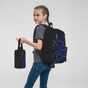 Stylized Rainbow Axolotl Backpack Set for Boys and Girls(School Bag + Pencil Case + Lunchbag Combination) One Size