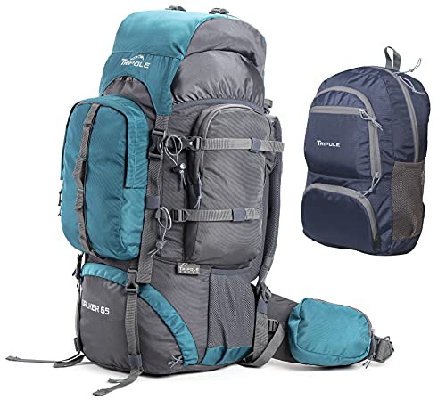 Tripole Walker 65 Litres Rucksack With 20 Litre Foldable Day Pack | Internal Frame With Metal Rod | Rain Cover | Bottom Opening | Laptop Section (Sea Green)