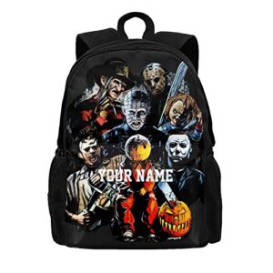 custom name horror movie backpack customized scary character school bag personalized laptop bags for boys girls teens adults, black