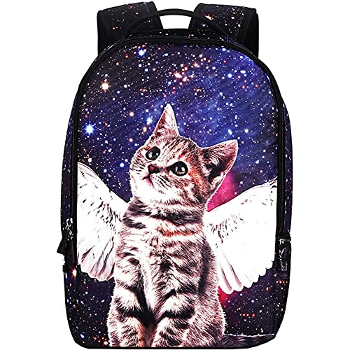 Galaxy Cat Printed School Backpack Lightweight Shoulder Bag for Teen Girls Blue