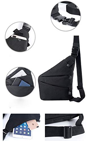 LIVIQILY Fashion Left/Right Hand Shoulder Crossbody Bag, Sling Backpack ,Multifunction Crossbody Bag for Men Women Outdoor Cycling Hiking Travel (Black, Left Hand)