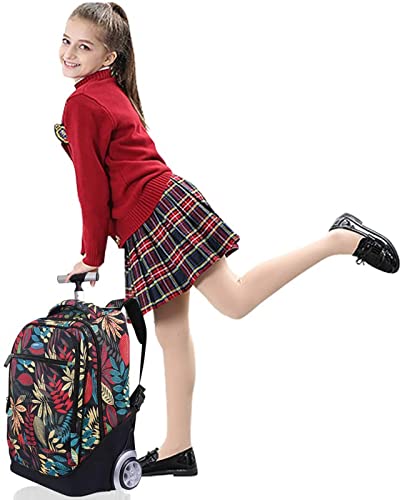 DNSHAN Rolling Backpack for Kids, 18 Inch Girls Wheeled Backpacks for School Travel, Flower