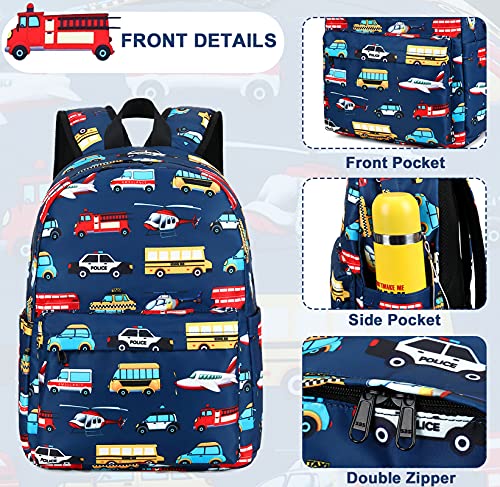 LEDAOU Toddler Kids Backpack for Boys Car Pattern Preschool Kindergarten School Backpack Bookbag School Bag with Chest Strap (Car Airplane)