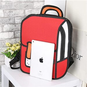 3D Jump Style Comic Book bag, 2D Cartoon Drawing Backpack, Creative Anime Cartoon School Bag for School Students Girls (Red)