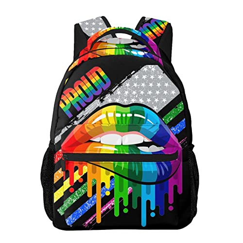 Lesbian Rainbow Lips Pride Casual student backpack Outdoor Backpacks Travel Sports Bags Book Bag