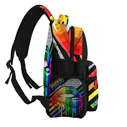 Lesbian Rainbow Lips Pride Casual student backpack Outdoor Backpacks Travel Sports Bags Book Bag