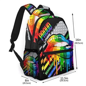 Lesbian Rainbow Lips Pride Casual student backpack Outdoor Backpacks Travel Sports Bags Book Bag