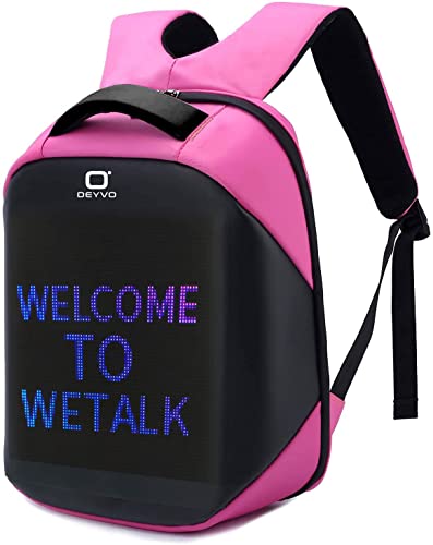 DEYVO Pink Smart LED Backpack, Customizable Laptop Backpack, Travel Laptop Backpack For Adult and College Students. Need Plug in the power bank to use,15.5Inch laptop.18L