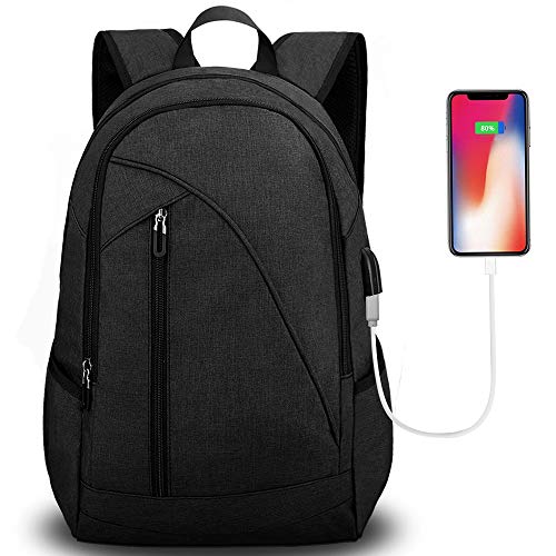 Tocode Water Resistant Laptop Backpack with USB Charging Port Headphone Port Fits up to 17-Inch Laptop Computer Backpacks Travel Daypack School Bags for Men and Women Black