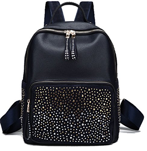 Zzfab PU Leather Rhinestone Backpack Black