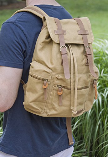 Sweetbriar Vintage Canvas Backpack, Tan - Protects Laptops up to 15.6 Inches