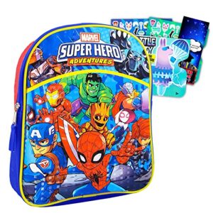 marvel super hero adventures mini backpack ~ 3 pc bundle with 11″ avengers superhero school bag for boys, kids, spiderman coloring pack and more | marvel school supplies