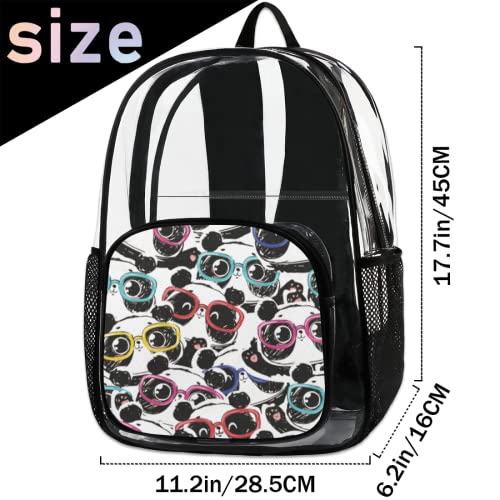 Cute Animal Panda Glasses Clear Backpack, Heavy Duty PVC School Bag for Girls Boys Teens, Transparent Backpack with Laptop Compartment for Women Men Work Travel