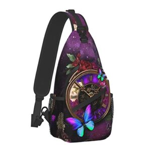 Steampunk Sling Bag Crossbody Chest Daypack Casual Backpack Vintage Clock Shoulder Bag For Travel Hiking