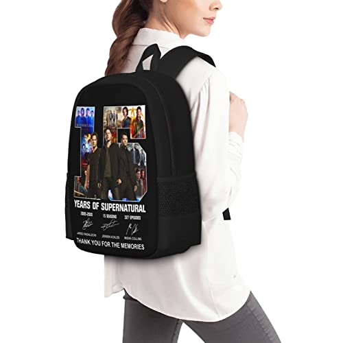 SUPERNATURALSTROP Large Backpack Personalized Laptop Ipad Tablet Travel, Black, One Size