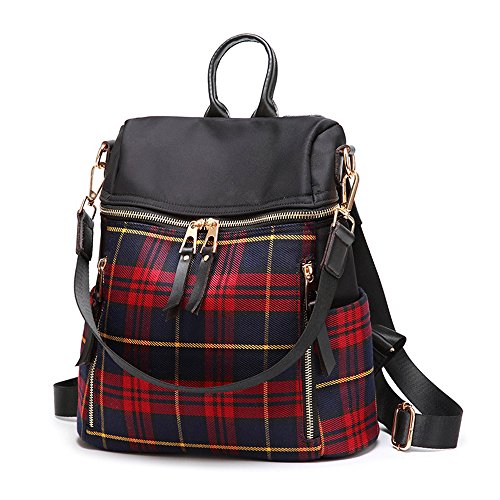 Mn&Sue Dual Use Red Tartan Backpack Purse for Women Schoolbag Casual Daypack Rucksack