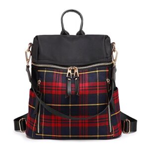 Mn&Sue Dual Use Red Tartan Backpack Purse for Women Schoolbag Casual Daypack Rucksack