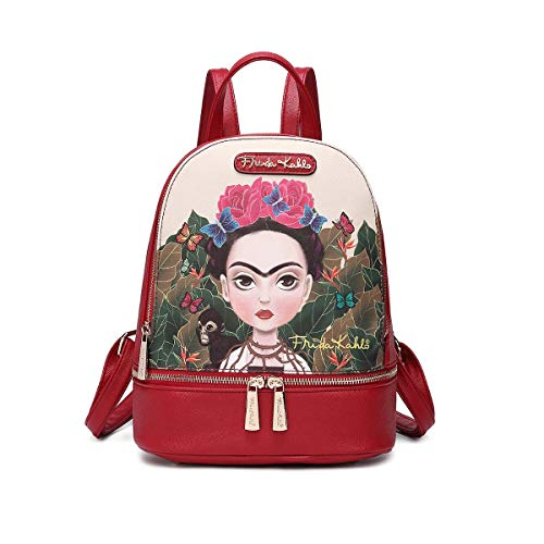 Frida Kahlo Cartoon Licensed Cute Backpack (Red)