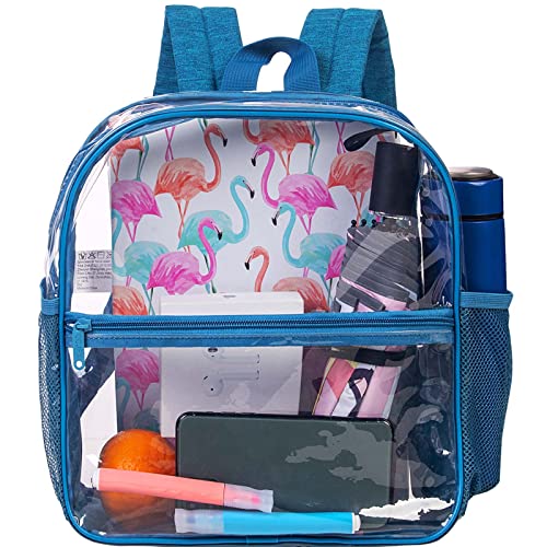 WZLVO Clear Backpack 12x12x6 Stadium Approved, Small Heavy Duty Transparent Bookbag, See Through PVC School Bag - Blue