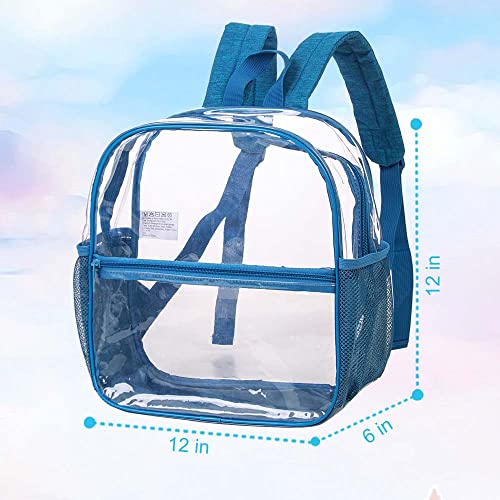 WZLVO Clear Backpack 12x12x6 Stadium Approved, Small Heavy Duty Transparent Bookbag, See Through PVC School Bag - Blue