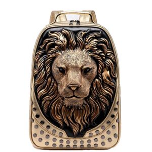 guqimei mens 3d lion pu emboss rivet punk backpack rock personality laptop bag creative travel leisure, gold, one size